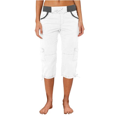 Womens High Waist Summer Casual Lounge Capri Cargo Pants With Multiple