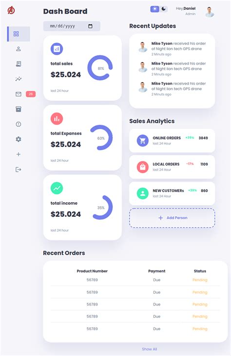 Responsive Dash Board Htmlcssjs On Behance