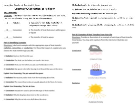 Heat Transfer Worksheet Conduction Convection And Radiation