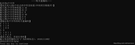 哈夫曼编码的实验报告 已知每一个字符出现的频率 构造哈夫曼树 并设计哈夫曼编码。基本要求 1 从终端读 csdn博客