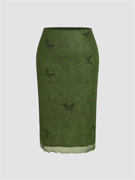 Butterfly Slit Mesh Midi Skirt Curve And Plus For Music Festivallive