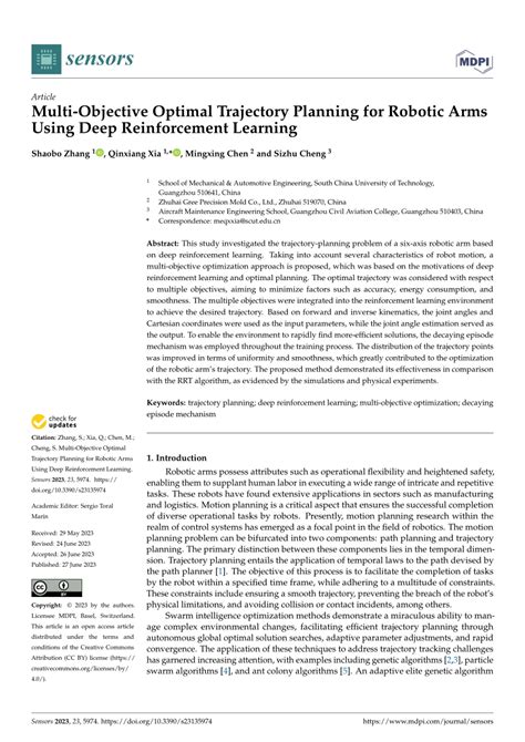 Pdf Multi Objective Optimal Trajectory Planning For Robotic Arms