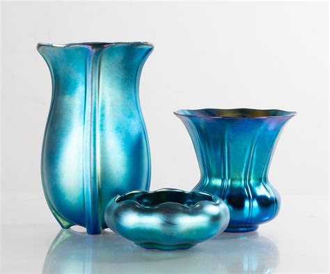 Three Steuben Blue Aurene Art Glass Pieces Cottone Auctions