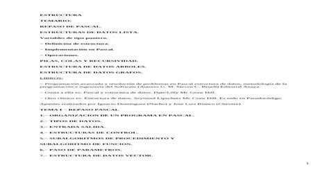 Estructura Temario Repaso De Pascal Estructuras De Datos Quegrande