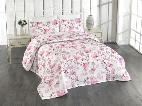 Ambesonne Floral Quilted Bedspread Set 3 Pcs Modern Romantic Wild