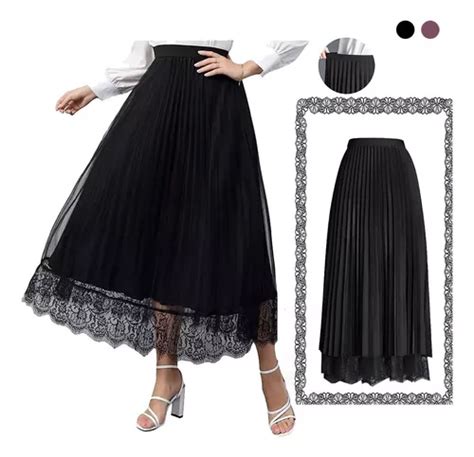 Falda Plisada Larga Mujer Metalica Vintage Stretch Cómoda Meses Sin