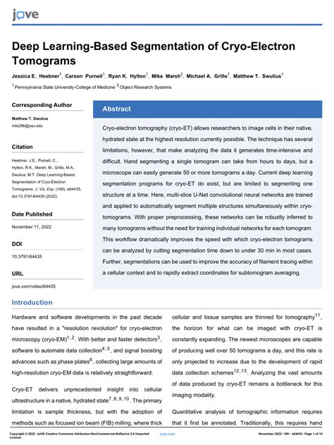 PDF Deep Learning Based Segmentation Of Cryo Electron Tomograms