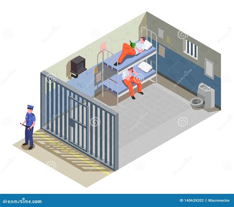 Prison Jail Isometric Composition Stock Vector Illustration Of