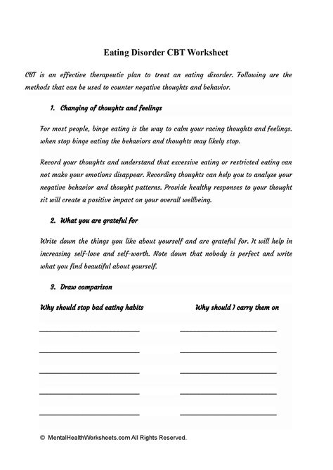 Cbt For Eating Disorders Worksheets Printable Calendars At A Glance