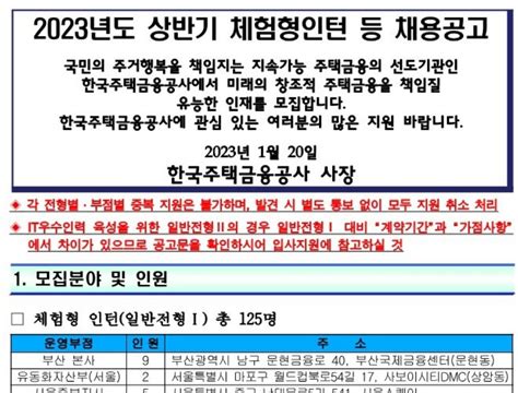 취업대학교 ⚡154명 한국주택금융공사 채용 소식 2023년도 상반기 체험형인턴 등 채용