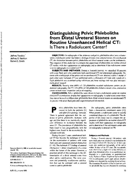 Pdf Distinguishing Pelvic Phleboliths From Distal Ureteral Stones On