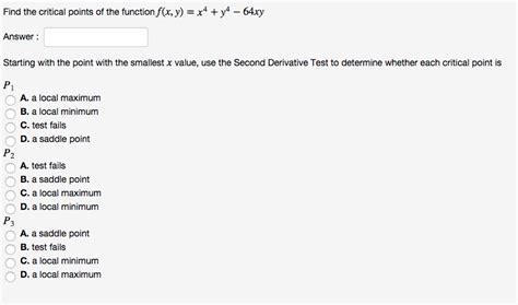Solved Find The Critical Points Of The Function F X Y