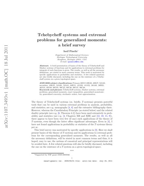 Pdf Tchebycheff Systems And Extremal Problems For Generalized Moments A Brief Survey