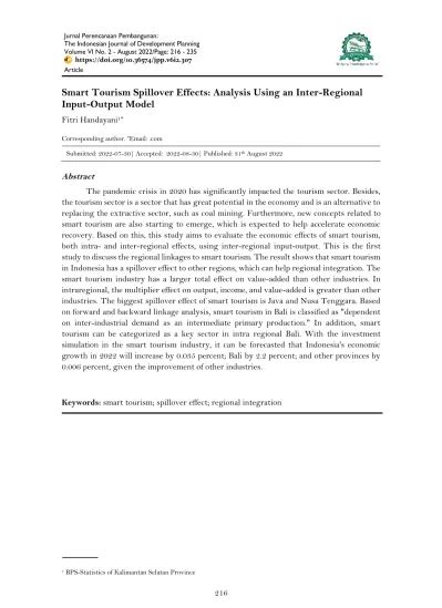 Smart Tourism Spillover Effects Analysis Using An Inter Regional Input Output Model