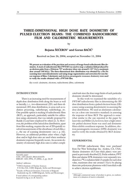 Pdf Three Dimensional High Dose Rate Dosimetry Of Pulsed Electron
