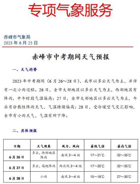 刚刚！赤峰中考专项气象服务发布！天气影响全市