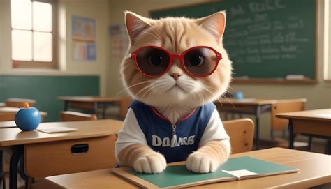 Back To School In Style Cool Cat Ready For Class Cat School Premium