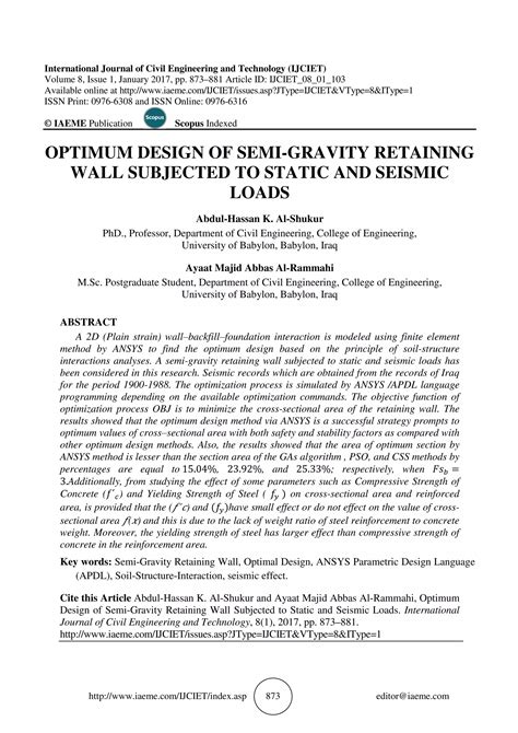 optimum design of semi gravity retaining wall subjected to static and