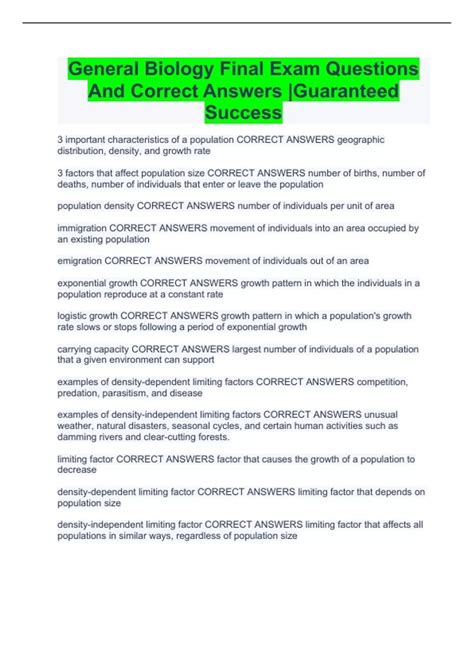 General Biology Final Exam Questions And Correct Answers Guaranteed Success Biology Stuvia Us