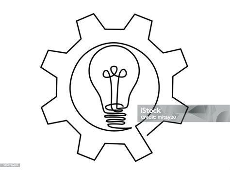 조명 전구의 연속 선 그리기 내부 기어 벡터 일러스트 레이 션 사업 아이디어 시작 개념입니다 따옴표 템플릿이 있는 그림입니다 로고 엠블럼 슬라이드 쇼 및 배너에 사용할 수