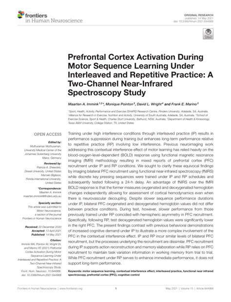 Pdf Prefrontal Cortex Activation During Motor Sequence Learning Under Interleaved And