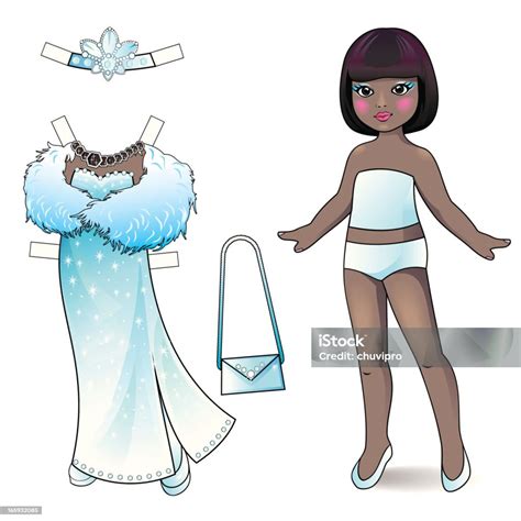 Paper Doll Princess Collection Stok Vektör Sanatı And Tüylü Fular‘nin