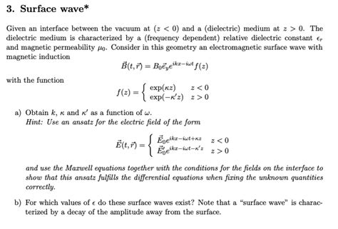 Solved 3 Surface Wave Given An Interface Between The