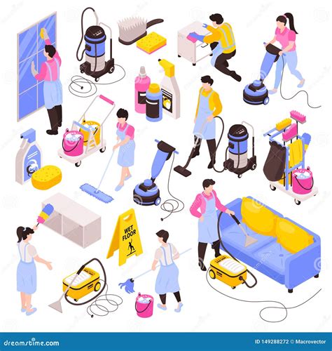 Isometric Cleaning Service Set Cartoon Vector CartoonDealer