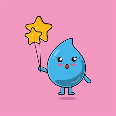Cute Cartoon Water Drop Floating With Star Balloon 9464827 Vector Art