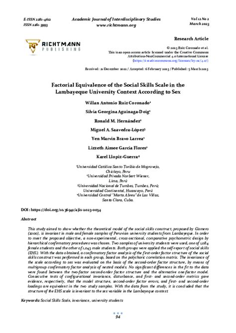 Pdf Factorial Equivalence Of The Social Skills Scale In The