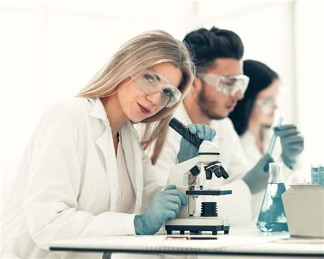 Close Upfemale Scientist Working In A Modern Laboratory Stock Image