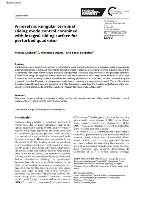 PDF A Novel Non Singular Terminal Sliding Mode Control Combined With Integral Sliding Surface