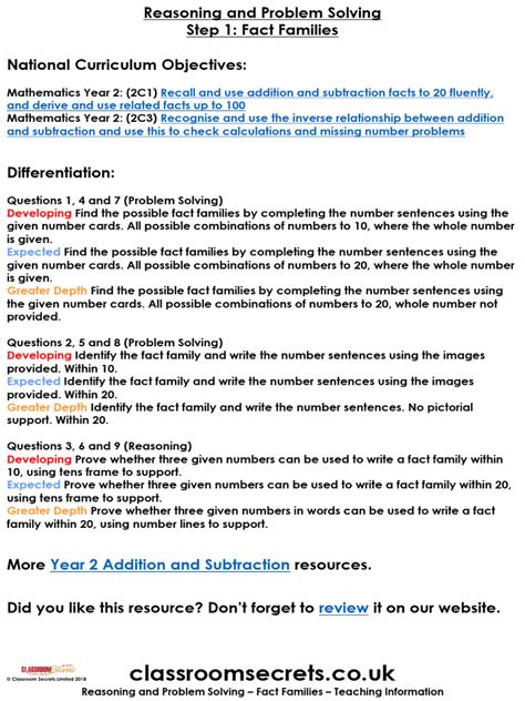 Year 2 Autumn Block 2 Step 1 Rps Fact Families Pdf Numbers Integer