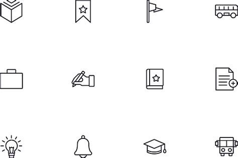 교육 라인 아이콘이 설정되었습니다 웹 디자인 모바일 앱 Ui 디자인 등을 위한 고품질 표지판 모음 교육 학교 대학 학습의 개요 아이콘입니다 가상현실에 대한 스톡 벡터 아트