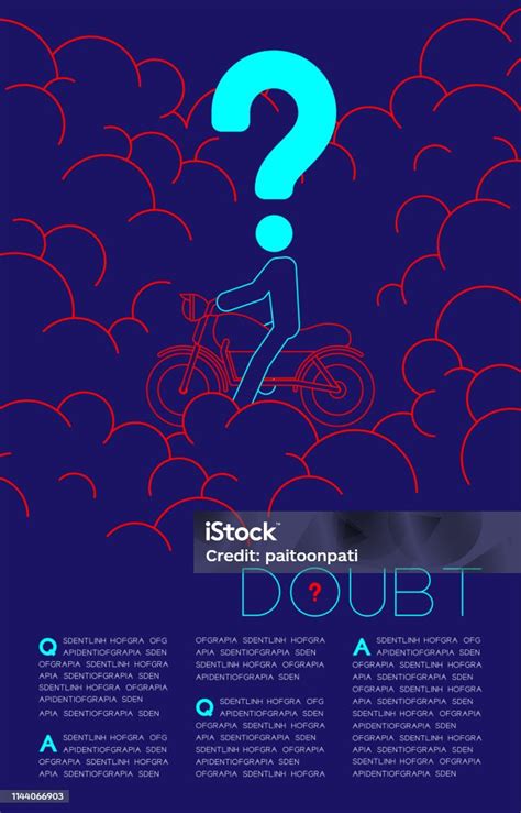 의심 남자와 오토바이 물음표 아이콘 그림 파란색과 빨간색 사회 문제 오염 Pm 25 공간을 가진 어두운 파란색 배경에 대 한