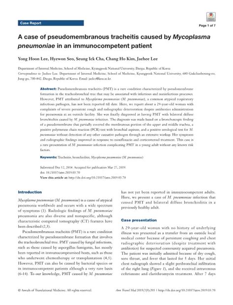 A Case Of Pseudomembranous Tracheitis Caused By Mycoplasma Pneumoniae