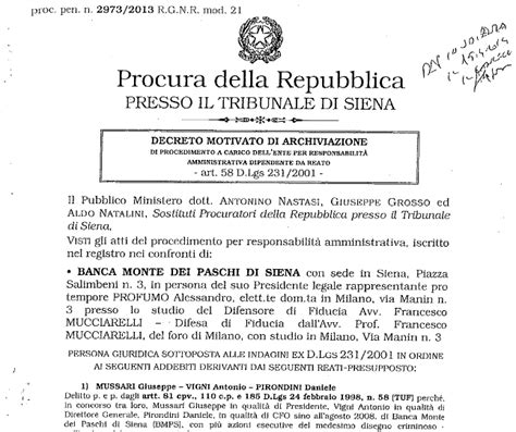 MPS RIMANDATA LA DECISIONE SULLA BANCA D ITALIA La Causa Dell Avvocato Paolo Emilio Falaschi