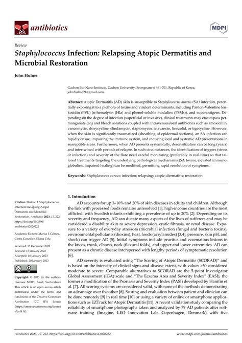 Pdf Staphylococcus Infection Relapsing Atopic Dermatitis And