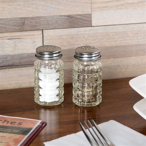 Tablecraft 163S P 1 5 Oz Nostalgia Glass Salt And Pepper Shaker With Stainless Steel Top 72 Case