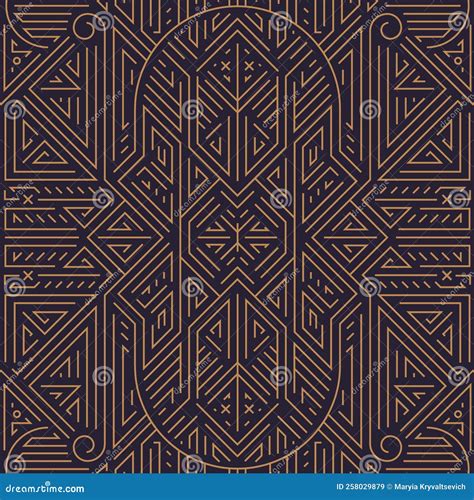 Vector Abstract Geometric Line Pattern Seamless Art Deco Gatsby Style Background Golden Retro