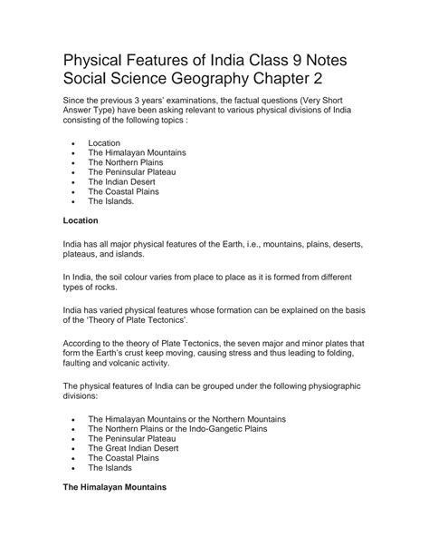 Solution Physical Features Of India Class 9 Notes Social Science