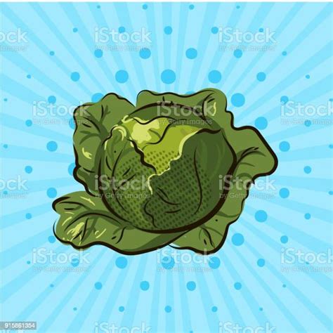 파란색 배경 선 점 들에 양배추입니다 핸드 그린입니다 벡터 일러스트입니다 에코 음식입니다 진한 녹색 색깔 0명에 대한 스톡 벡터