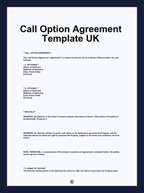 call option agreement template uk