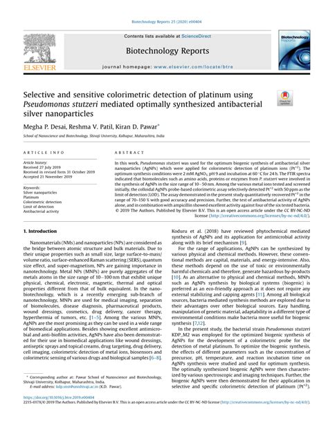 Pdf Selective And Sensitive Colorimetric Detection Of Platinum Using