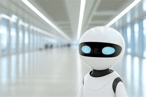 A Cute Humanoid Robot With Glowing Blue Eyes In A Futuristic Bright