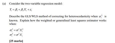 Solved A Consider The Two Variable Regression Model Y