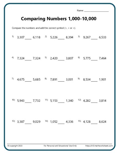 Free Printable Worksheets On Comparing Numbers Worksheets Hq