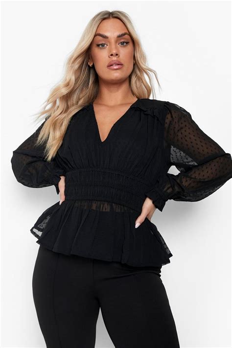 Plus Dobby Mesh Volume Sleeve Blouse Boohoo Au