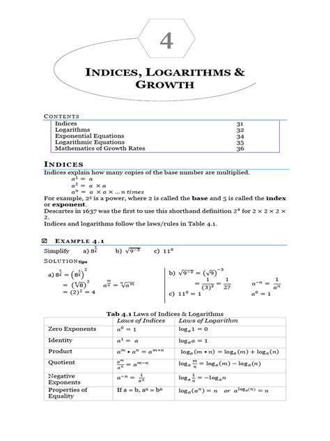 Indices Logarithms Growth Pdf Logarithm Exponentiation