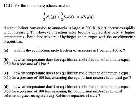 Solved For The Ammonia Synthesis Reaction Chegg